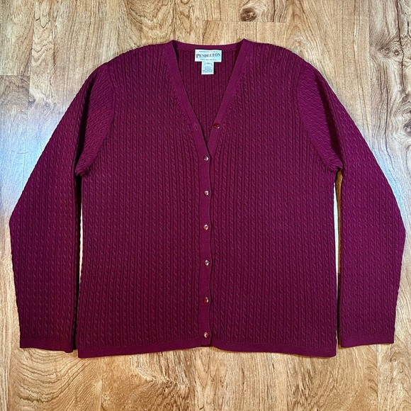 Pendleton | Sweaters | Womens Pendleton Burgundy Maroon Cable Knit Cardigan Size Xl Nwot Dark ...